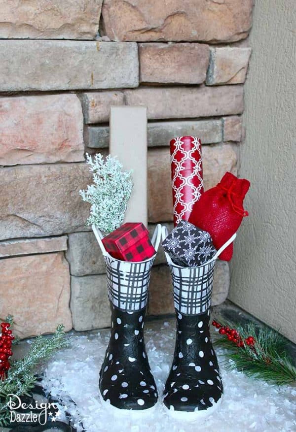 Repurpose Old Rubber Boots Into Christmas Decor - Design Dazzle