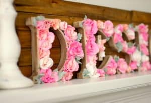 Neat DIY Rustic Wooden Letters Decorated with Flowers on Them