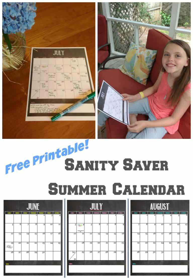 Sanity Saver Summer Calendar - Design Dazzle