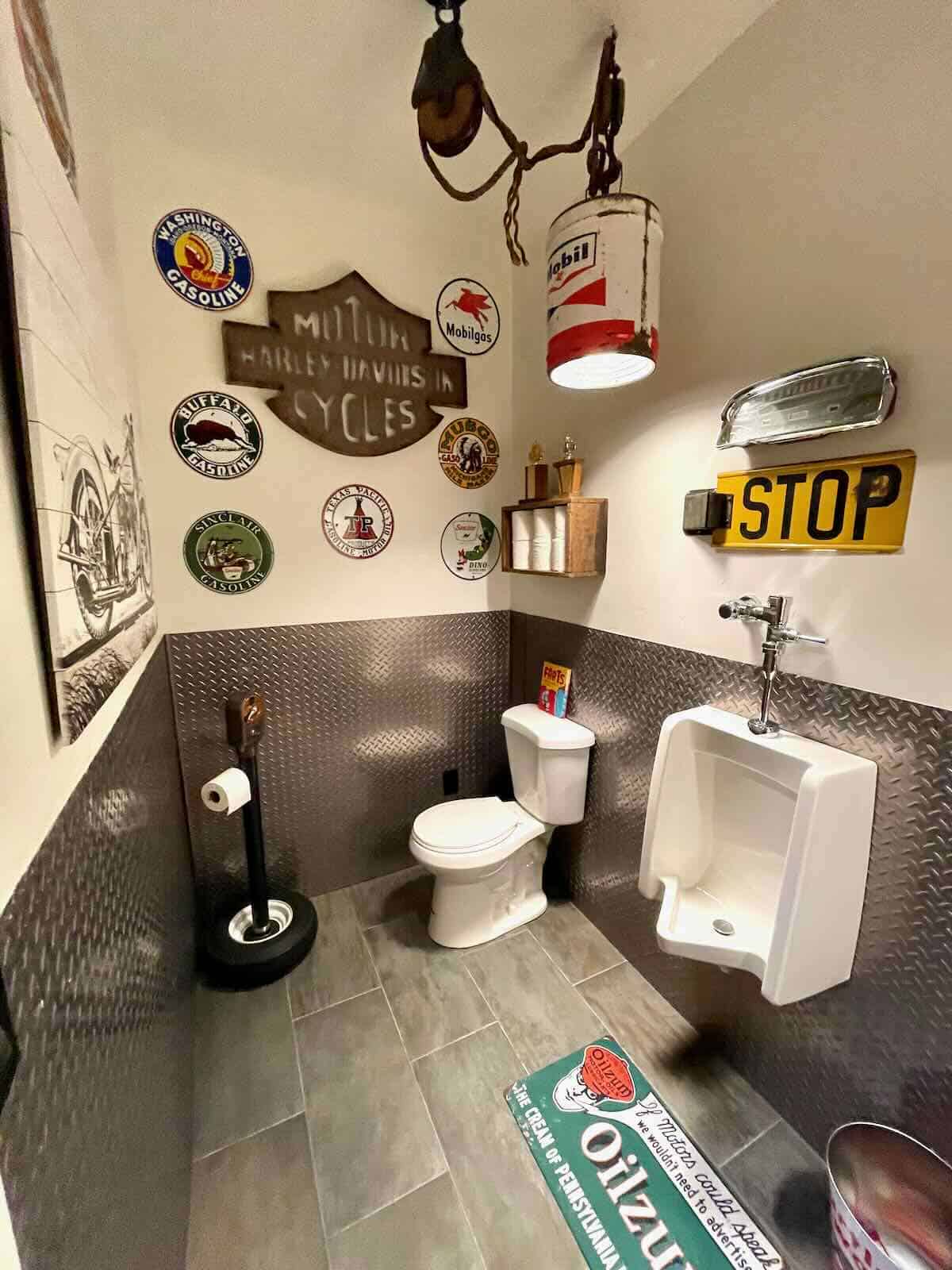 Best Man Cave Bathroom Ideas Vintage Auto Shop Theme - Design Dazzle