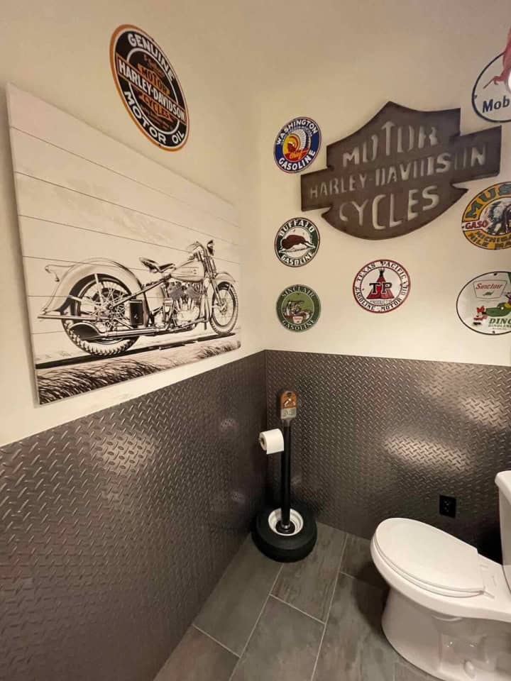 Best Man Cave Bathroom Ideas Vintage Auto Shop Theme - Design Dazzle